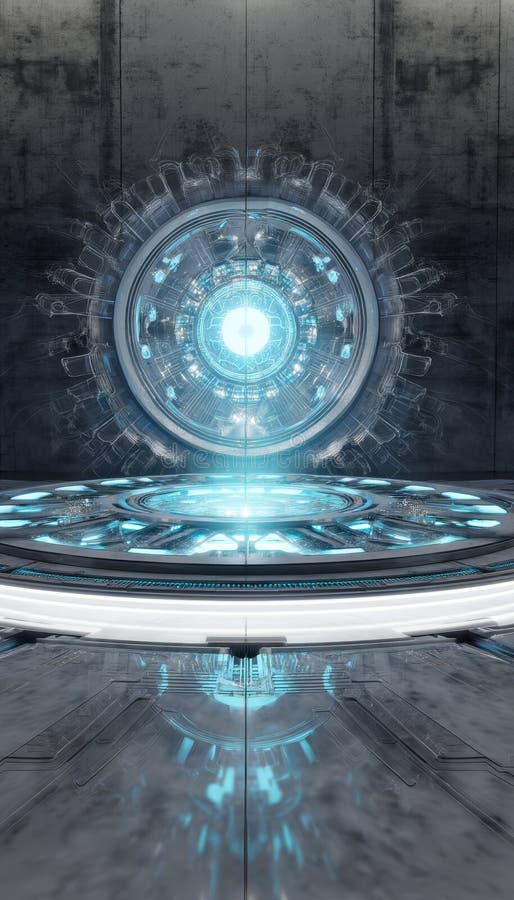 Futuristic Metallic Platform with Glowing Blue Details, Sharp Edges ...