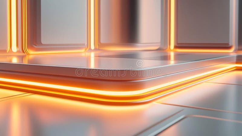 Futuristic Metallic Platform with Orange Glow Stock Illustration ...