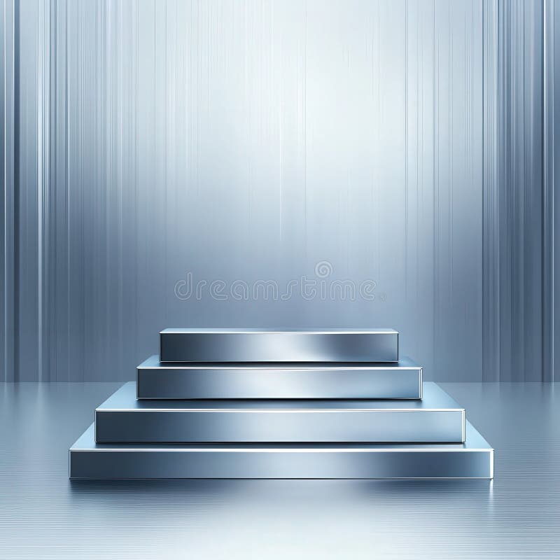 Futuristic Metallic Podium Steps on Abstract Background Stock ...
