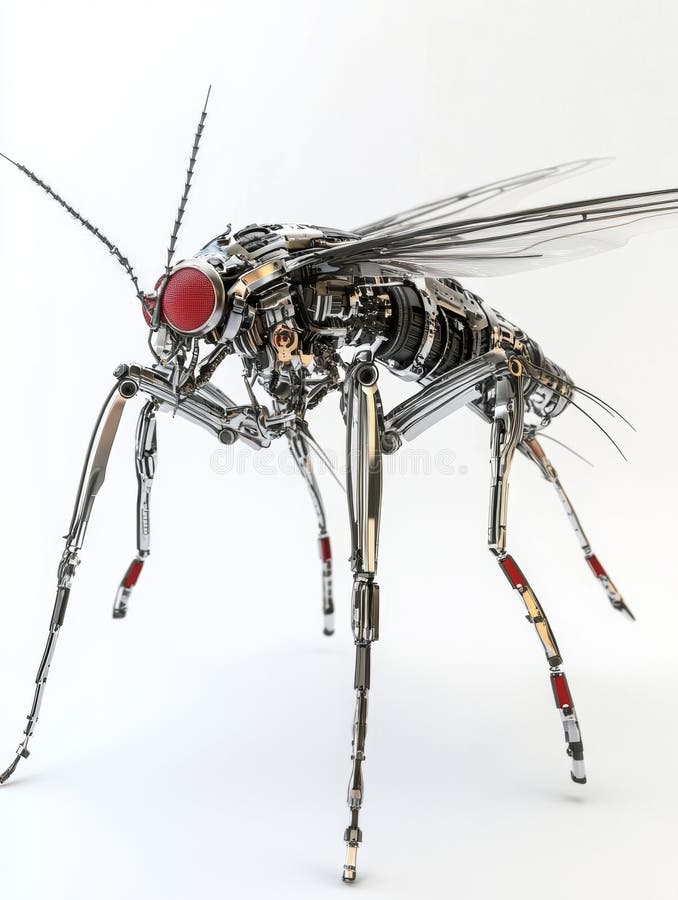 Futuristic Metallic Robotic Insect with Intricate Details and Red ...