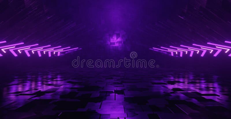 Abstract Purple Background. Futuristic Metallic Sci Fi Empty Studio. 3D ...