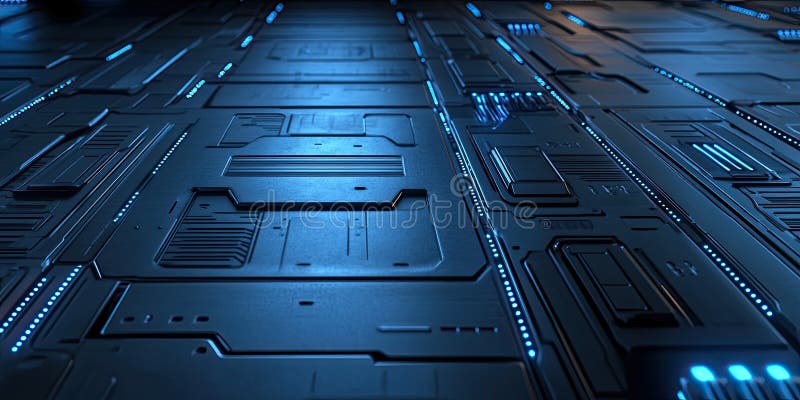 Futuristic Metallic Sci-Fi Surface with Glowing Blue Lights, High-Tech ...