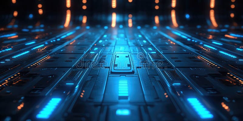 Futuristic Metallic Sci-Fi Surface with Glowing Blue Lights, High-Tech ...