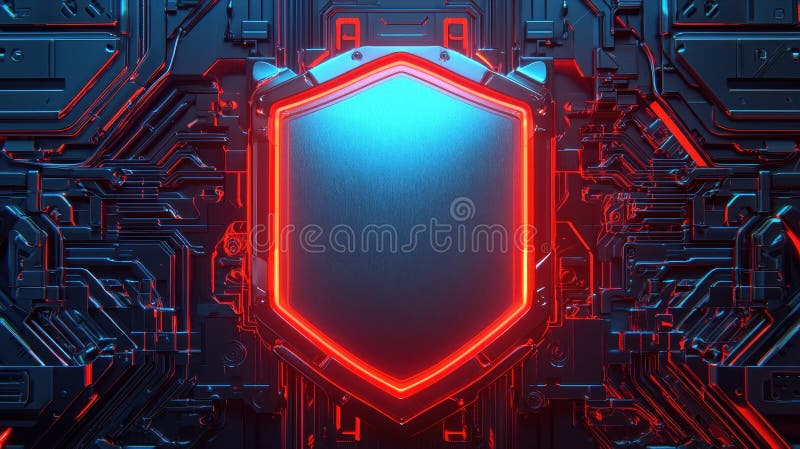 Futuristic Cyber Security Shield Red Neon Digital Data Protection Stock ...