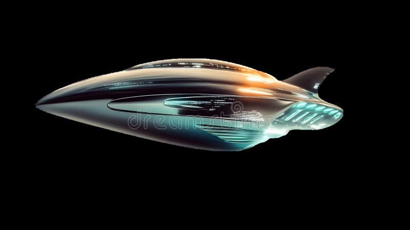 Futuristic Metallic Spaceship with Neon Lights Soaring through Darkness ...