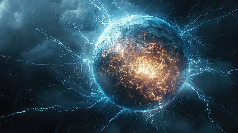 Futuristic Metallic Sphere Emitting Powerful Electric and Plasma Rays ...