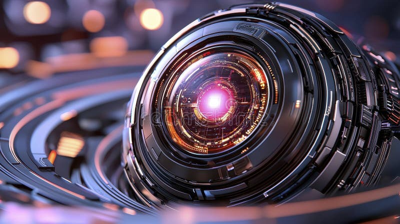 Futuristic Metallic Sphere with Glowing Internal Components Stock ...