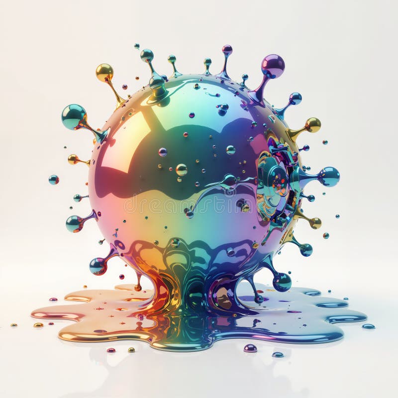 Liquid Metal Sphere with Colorful Droplets Melting Surface Stock ...