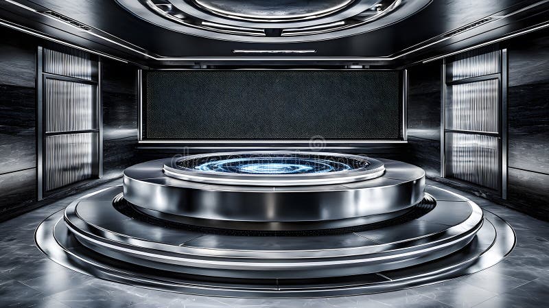 Futuristic Metallic Stage with Glowing Elements. Stock Illustration ...