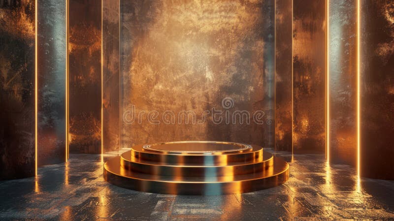 Futuristic Metallic Stage with Glowing Lights in a Sci-Fi Environment ...