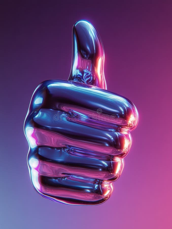 Futuristic Metallic Thumbs Up with Neon Glow. Stock Photo - Image of ...