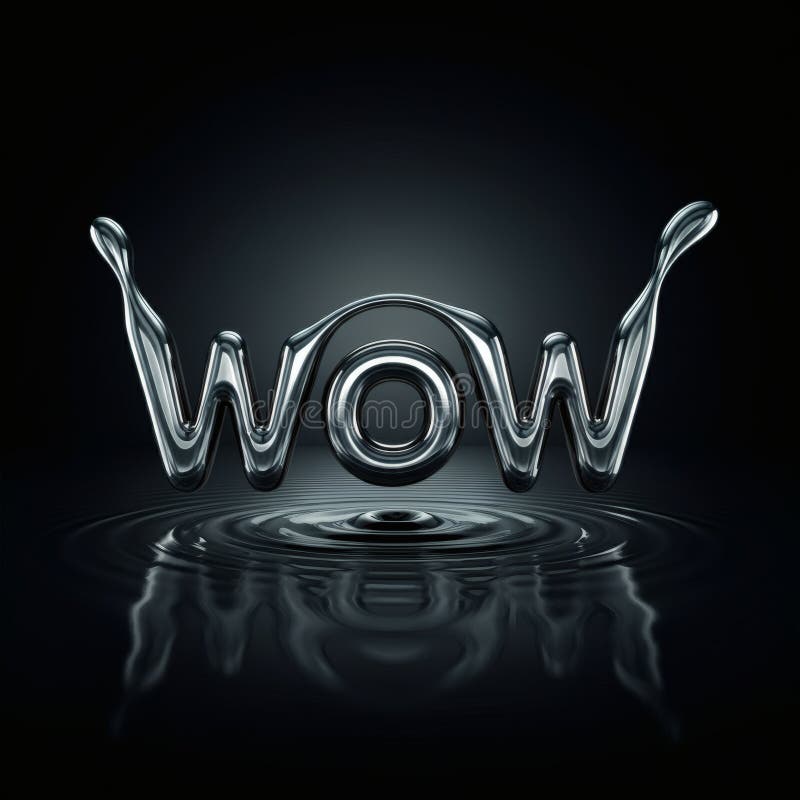 Shiny Chrome Metallic Typography Wow Floating on Reflective Rippling ...