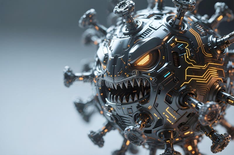 Futuristic Metallic Virus Structure with Glowing Circuits and ...