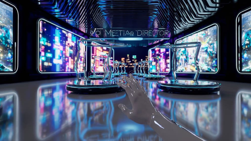 Futuristic Metaverse Conference Room Featuring Interactive Holographic ...