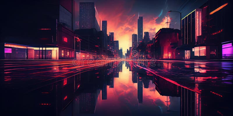 Futuristic Metaverse Imaginative City Under Neon Lights Stock ...