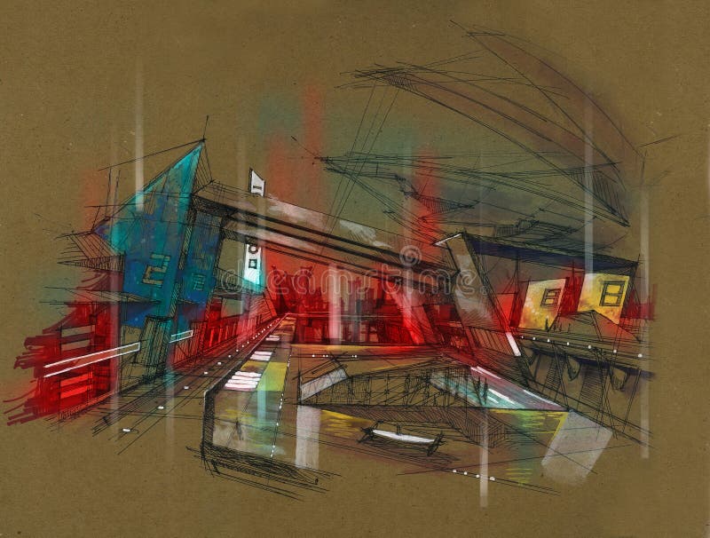 Futuristic Metro City Train Station Stock Illustration - Illustration ...