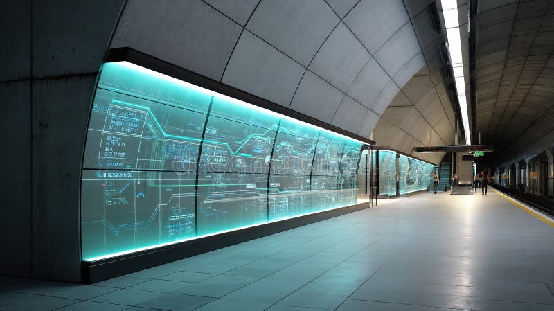 Futuristic Metro Station with Holograms Stock Photo - Image of platform ...