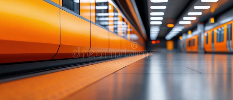 Futuristic Metro Train in Illuminated Tunnel and Modern Subway Platform ...