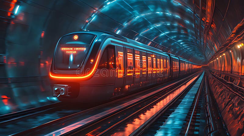 A Train Speeding through a Tunnel with Motion. Generative AI Stock ...