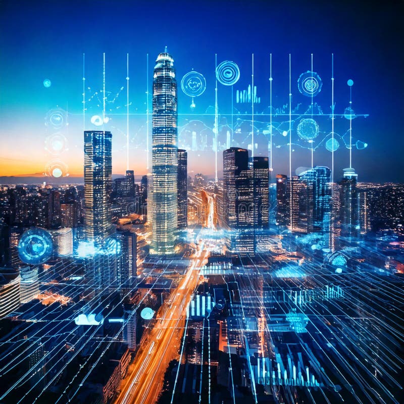 Futuristic Metropolis:Abstract City Skyline with Glowing Data ...