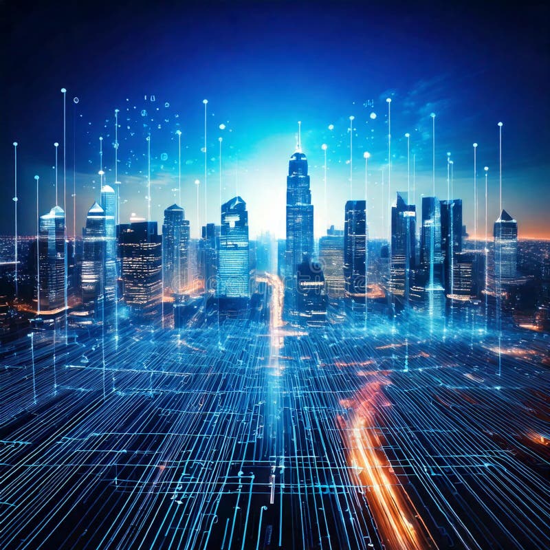 Futuristic Metropolis Abstract City Skyline with Glowing Data ...