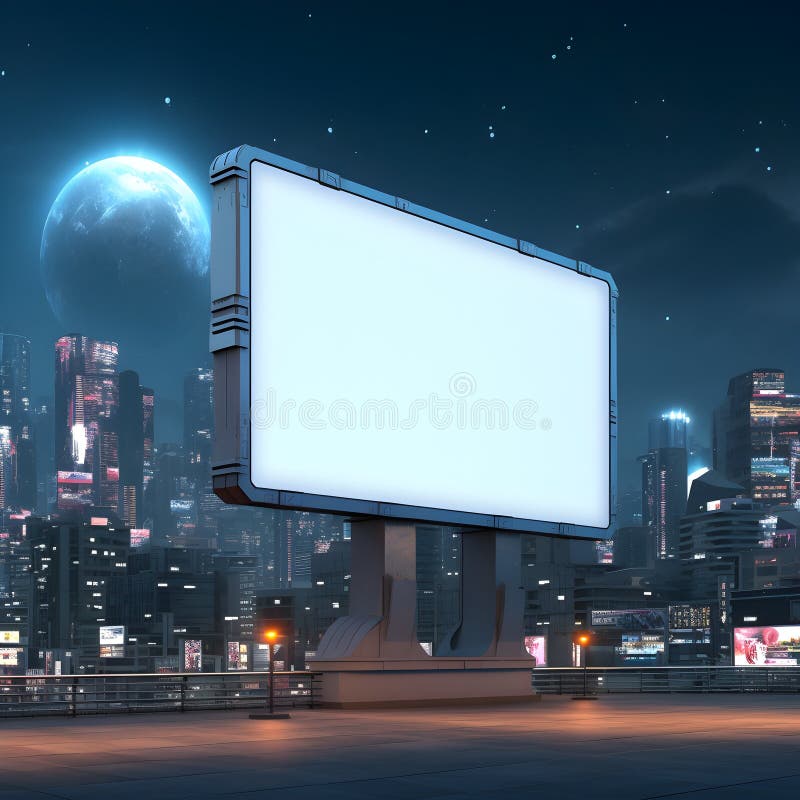 Futuristic Metropolis As the Backdrop for a Blank Billboard Stock ...