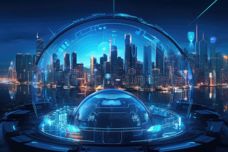 Futuristic Metropolis City with HUD Interface Design. Generative AI ...