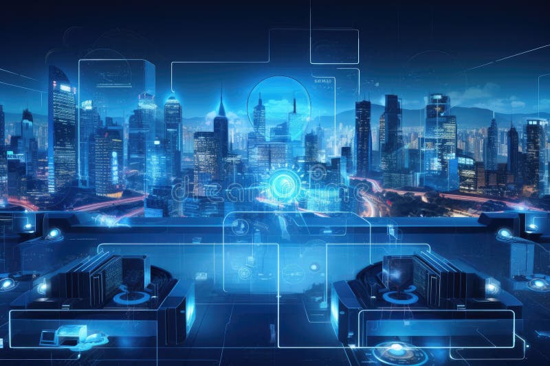 Futuristic Metropolis City with HUD Interface Design. Generative AI ...