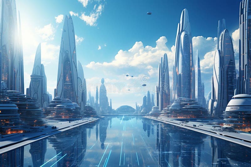 Futuristic Metropolis with Holographic Stock Illustration ...