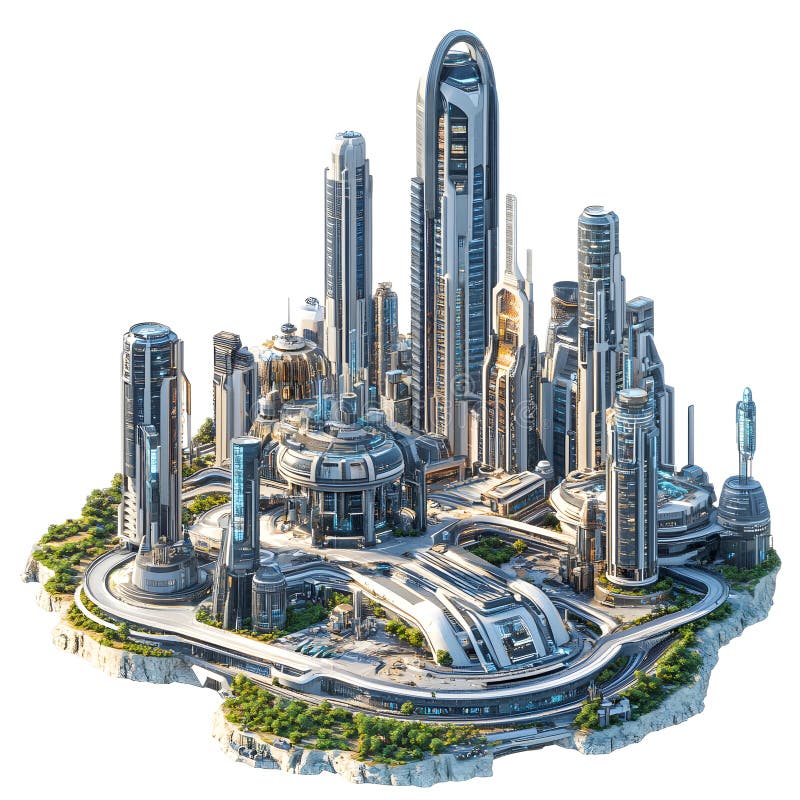 Futuristic Metropolis on an Island, Rendered Digitally Stock ...
