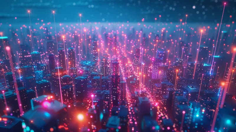 Futuristic Metropolis Lights Up with Glowing Cityscape at Night Stock ...