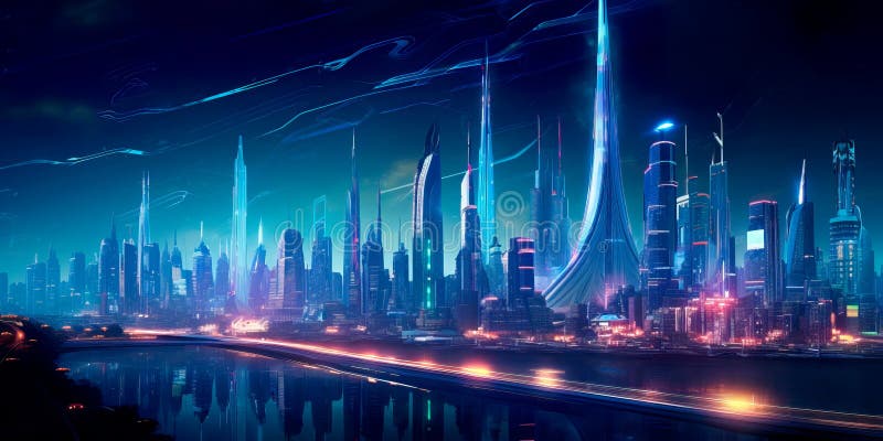 A Futuristic Metropolis with Neon Lights, Holographic , and Advanced ...