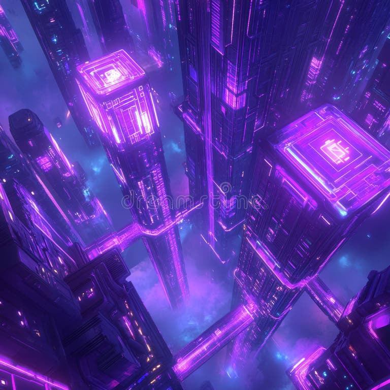 A Futuristic Metropolis Seen from Above, Characterized by Lofty ...