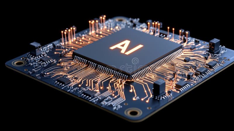 Futuristic Microchip with AI Technology and Glowing Circuits on Dark ...