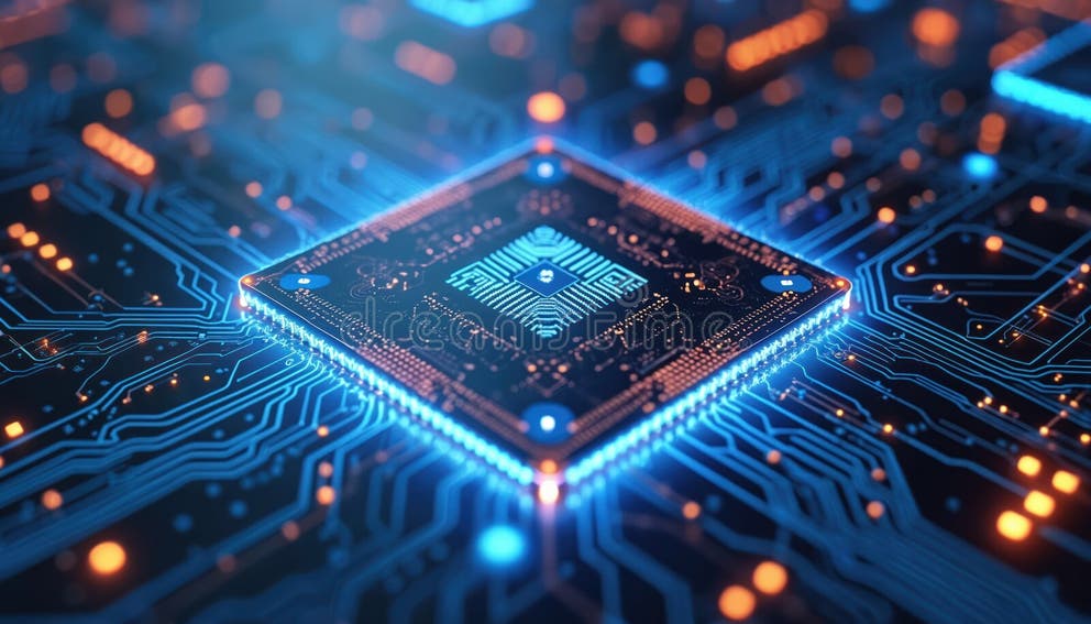 Futuristic Microchip Blueprint Design with Illuminated Circuit Lines ...