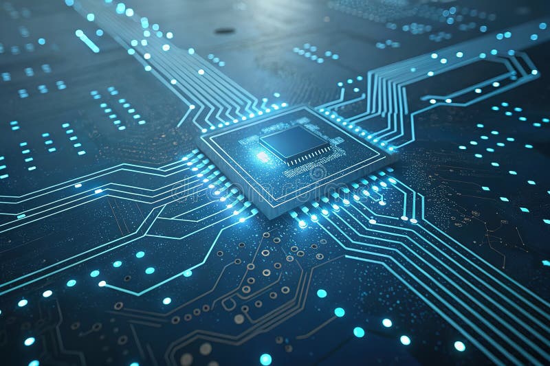 Futuristic Microchip on Circuit Board High-Tech Digital Technology ...