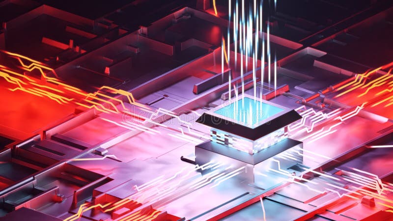 Futuristic Microchip Concept with Glowing Data Streams and Energy Flows ...