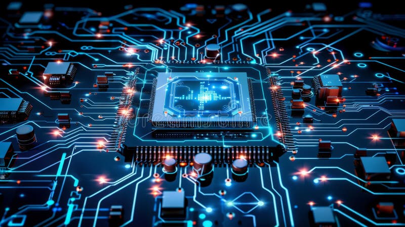 Futuristic Microchip CPU Circuit Board - AI, Data Science, Technology Concept Stock Illustration ...