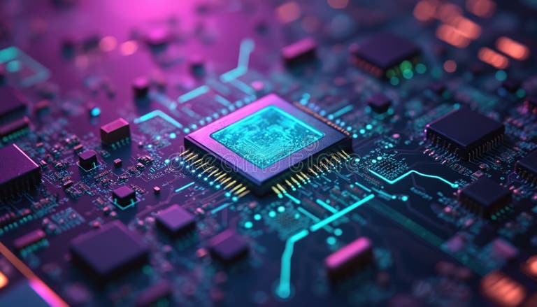 Futuristic Microchip Design. Purple, Blue Color Scheme. Tech ...