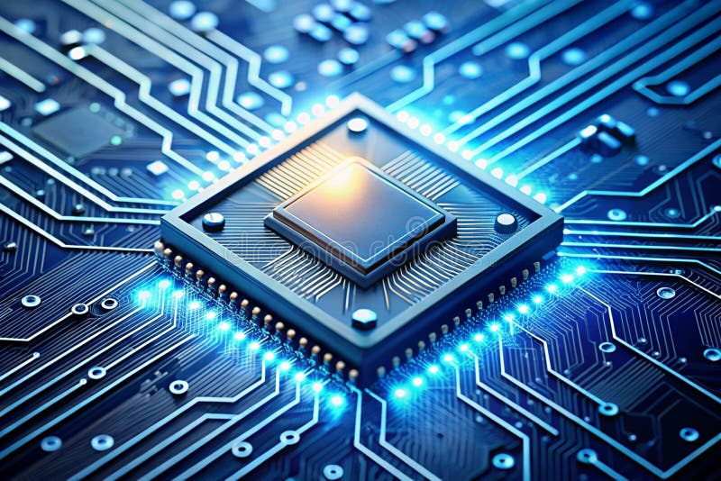 Futuristic Microchip with Digital Overlay Stock Illustration ...