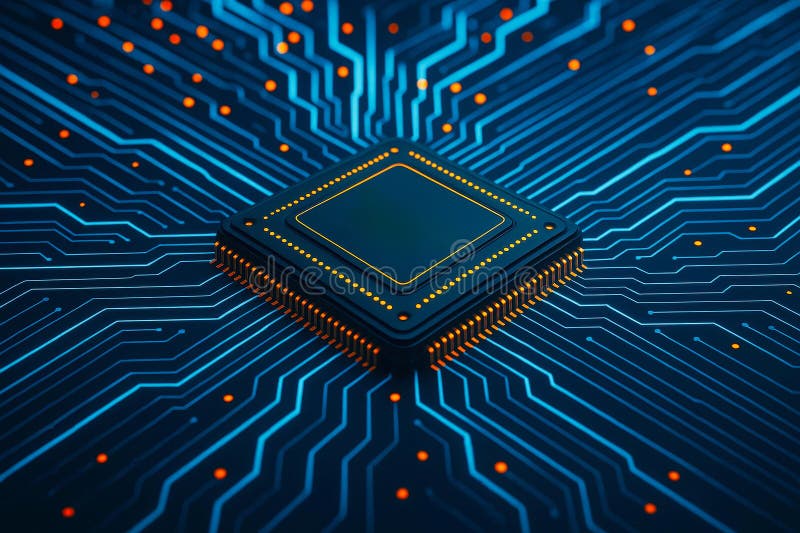 Futuristic Microchip and Glowing Circuit Board in Digital Technology Concept Stock Illustration ...