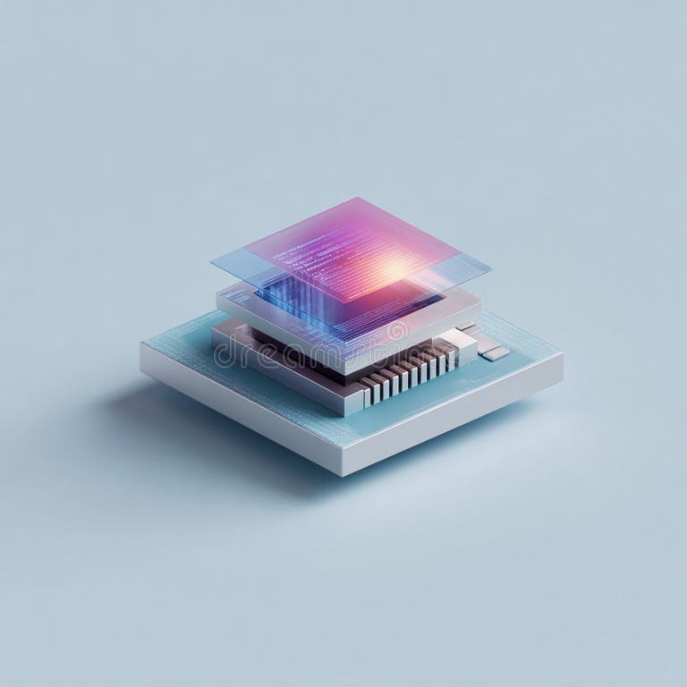 Futuristic Microchip with Glowing Data Layers. Represents Innovation ...