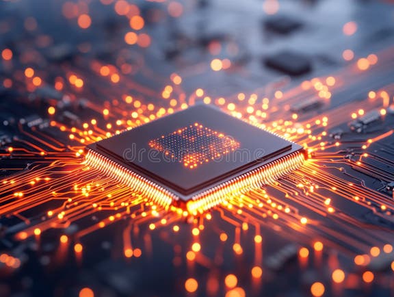 Futuristic Microchip with Glowing Orange Circuits Symbolizing Next ...