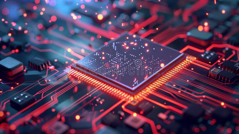 Futuristic Microchip on High-Tech Circuit Board Stock Illustration ...