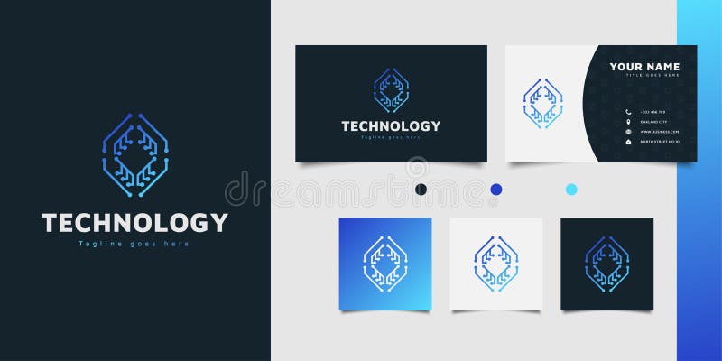 Futuristic Microchip Logo Design with Blue Gradient Concept. Technology ...