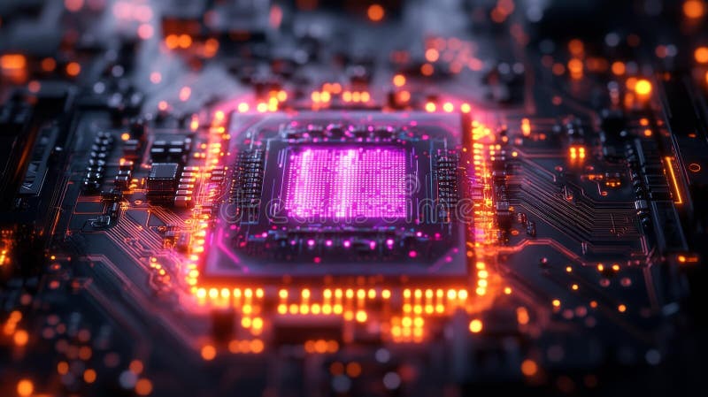 Futuristic Microchip with Neon Lights - Generative Ai Stock ...