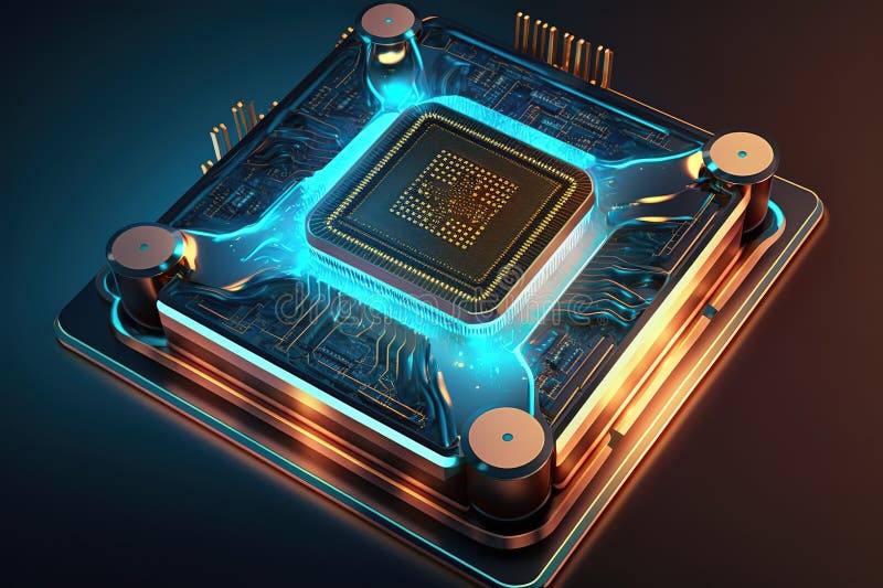 Futuristic Microchip Processor Generative Ai Stock Illustration
