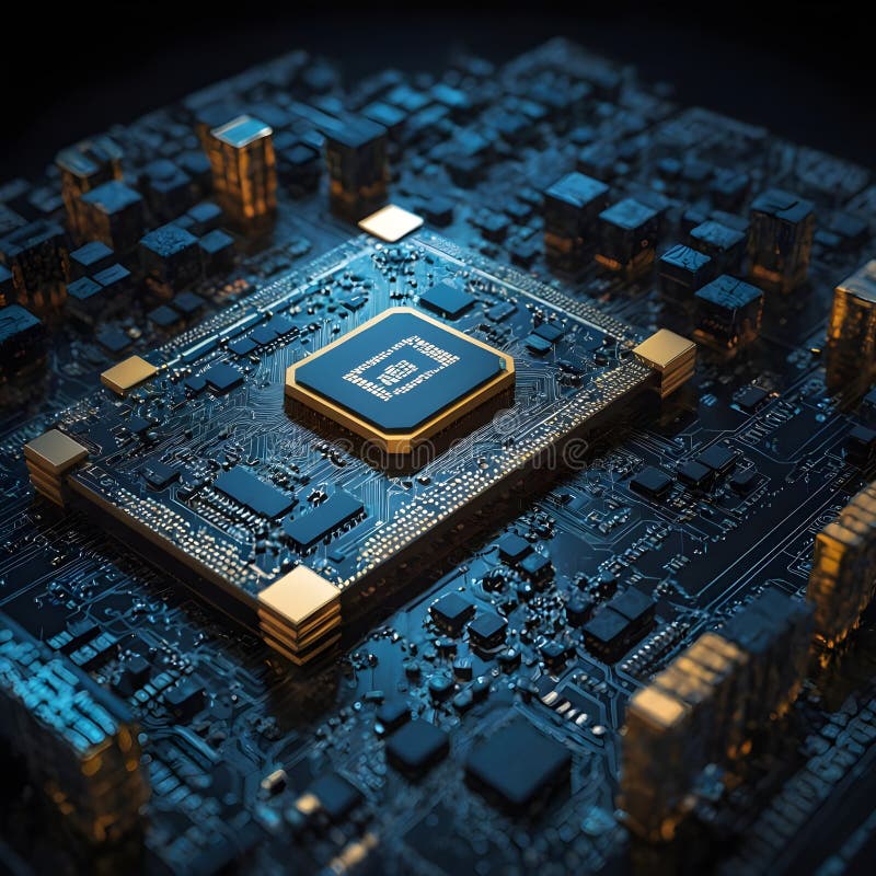 Futuristic Microchip Processor Isolated on Blue-pink Background with ...