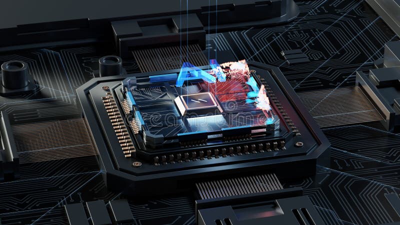 Futuristic Microchip Processor with Lights on the Black Background ... Futuristic Microchip Processor with Lights on the Black Background ...