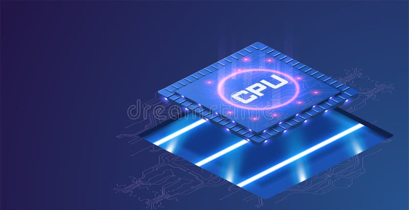 Futuristic Microchip Processor with Lights on the Blue Background ... Futuristic Microchip Processor with Lights on the Blue Background ...